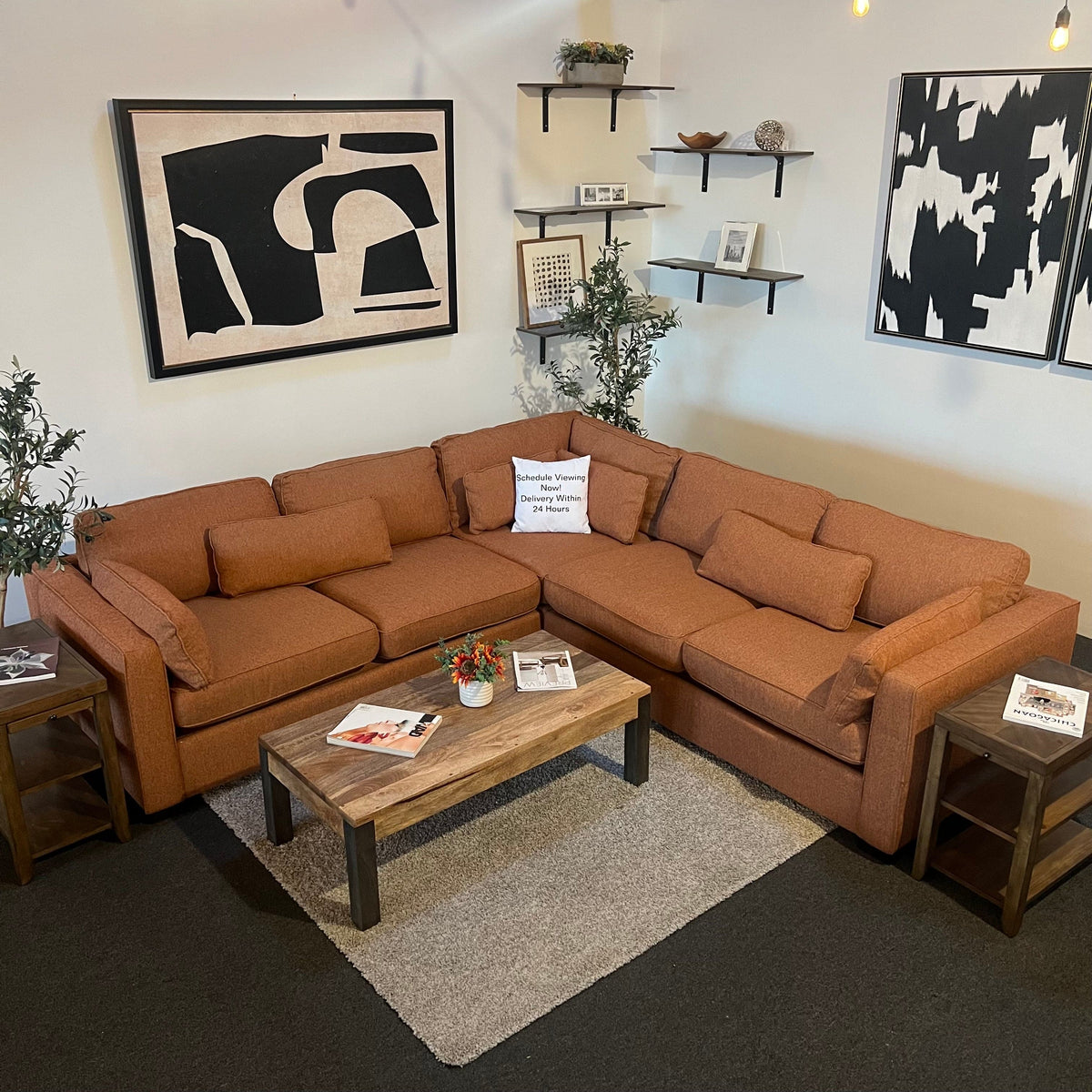 Detroit Sofa Co. Burnt Orange Corner Sectional Sofa — Comfy Living Chicago