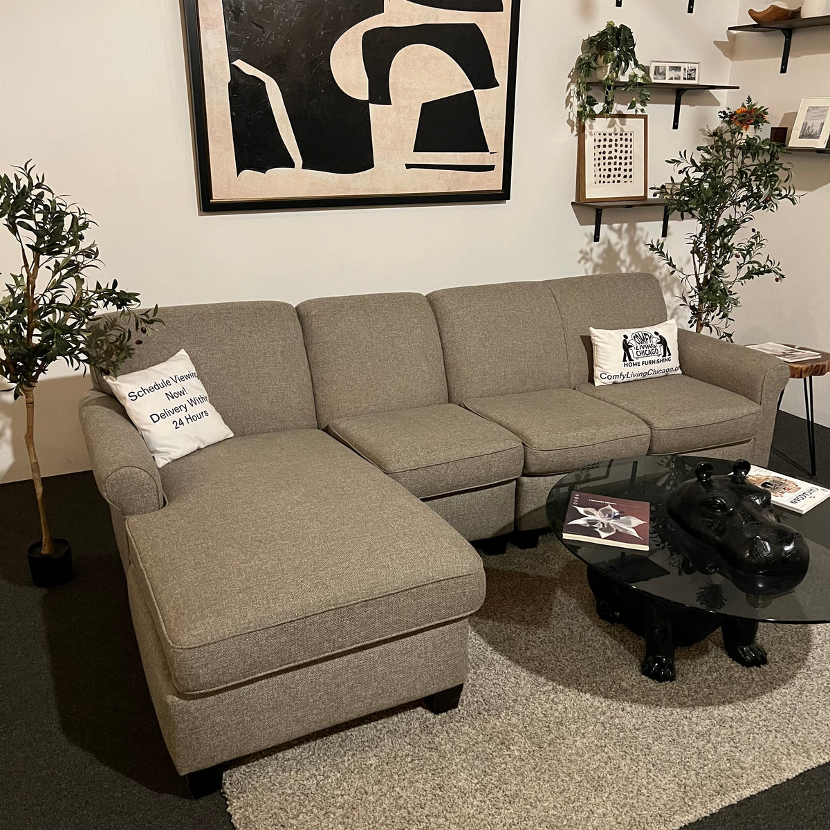 Coil Core Gray Three Piece Sectional Couch — Comfy Living Chicago