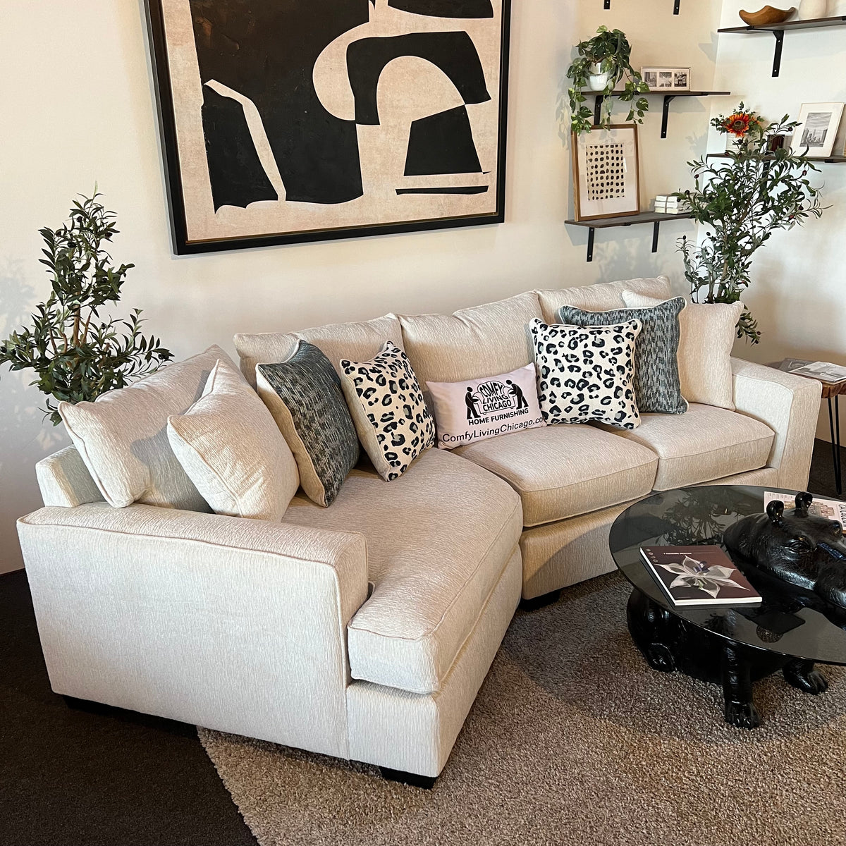 Cuddler Corner Two Piece Sectional Couch in Off white — Comfy Living ...