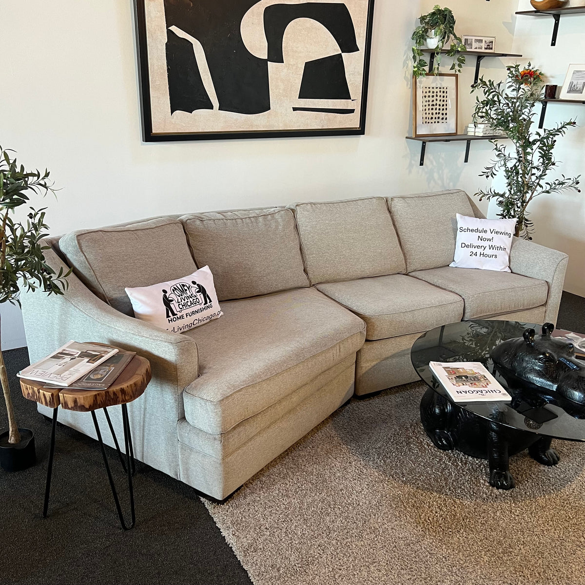 Coil Core Cuddler Sectional Couch in Light Gray — Comfy Living Chicago