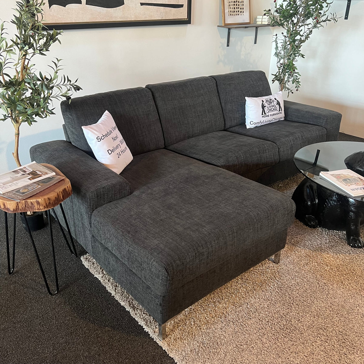 Dania Sectional Couch in Dark Gray — Comfy Living Chicago
