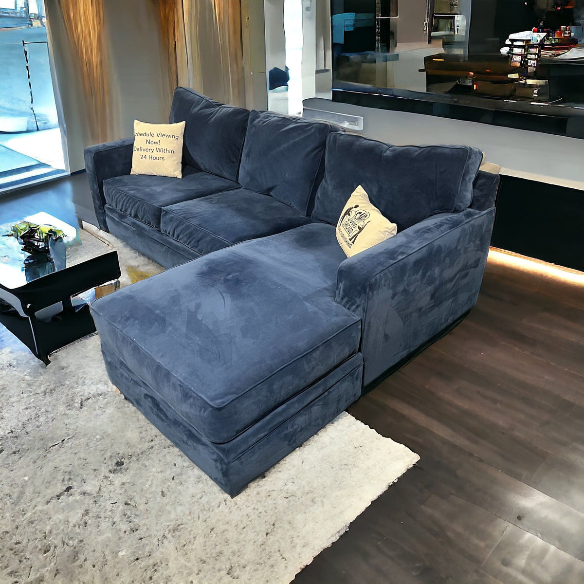 Blue Jonathan Louis Sectional Couch with Reversible Chaise — Comfy ...