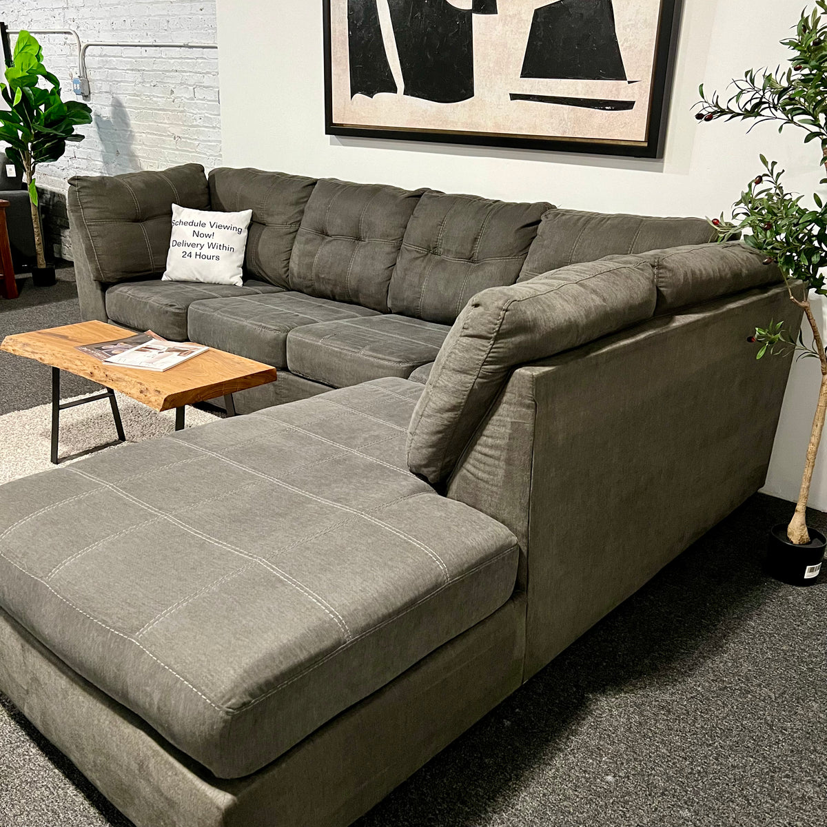 Ashley Gray Tufted Sectional With Right Chaise — Comfy Living Chicago